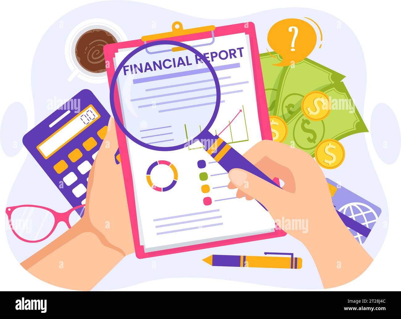 Financial Report Vector Illustration with Data Charts, Graphs and ...