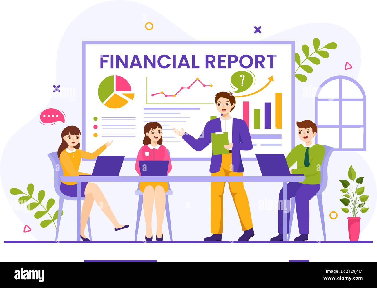 Financial Report Vector Illustration with Data Charts, Graphs and ...