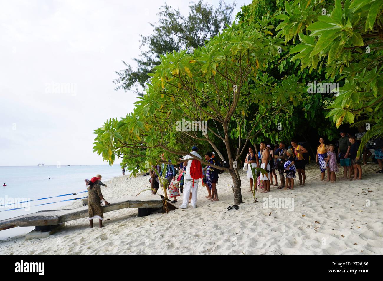 Passengers and Crew patiently awaiting their Turn to get back to their Cruise Ship Stock Photo ...