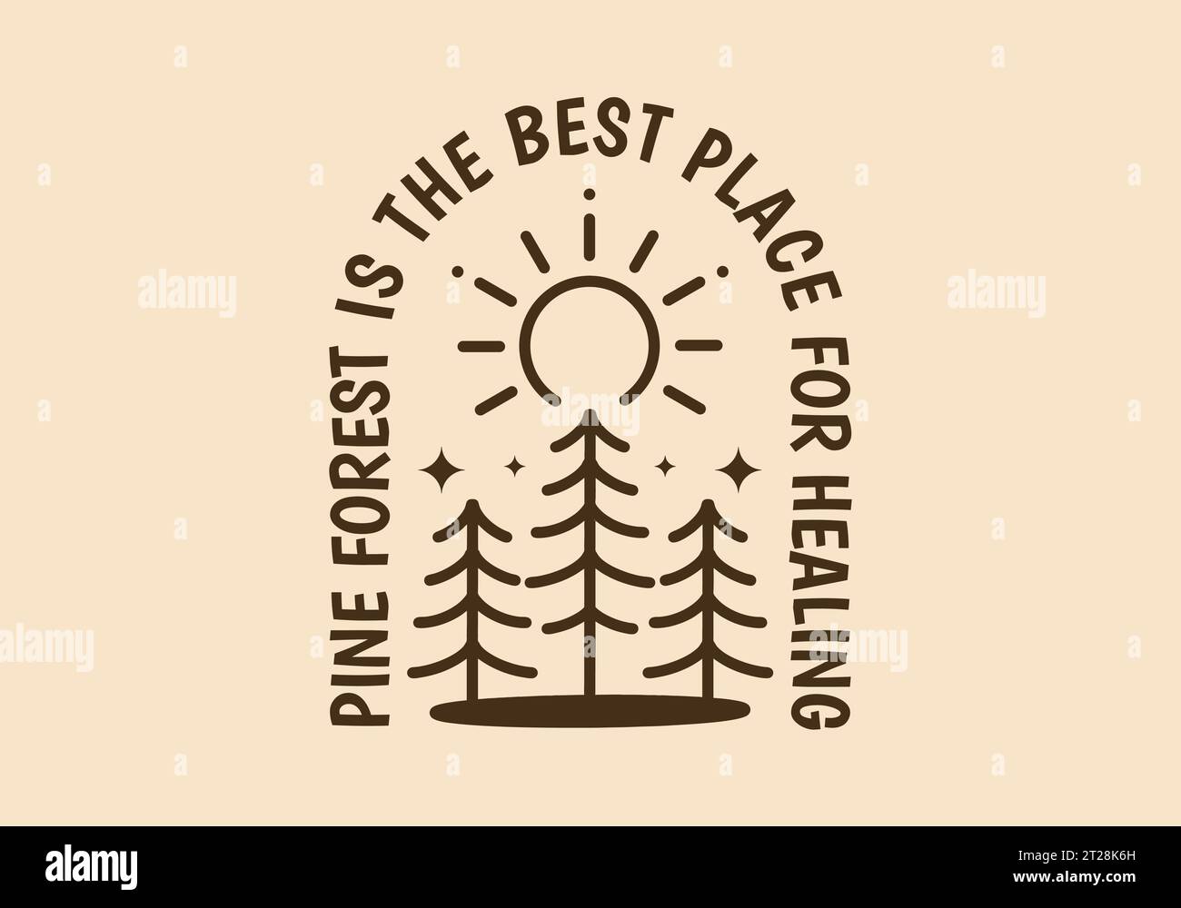 Pine forest, the best place for healing. Line art illustration design ...