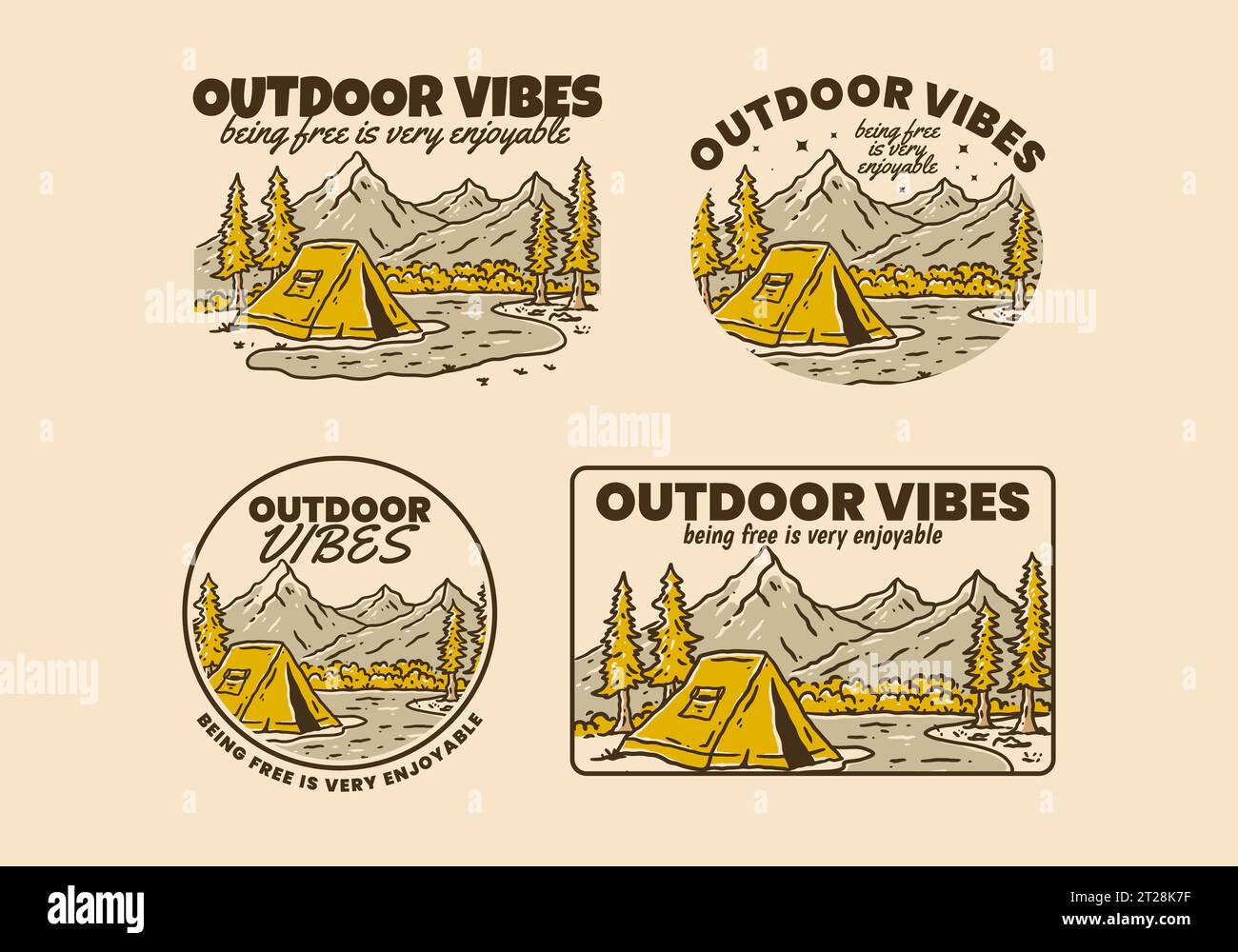 Outdoor Vibes, being free is very enjoyable. Vintage style illustration ...
