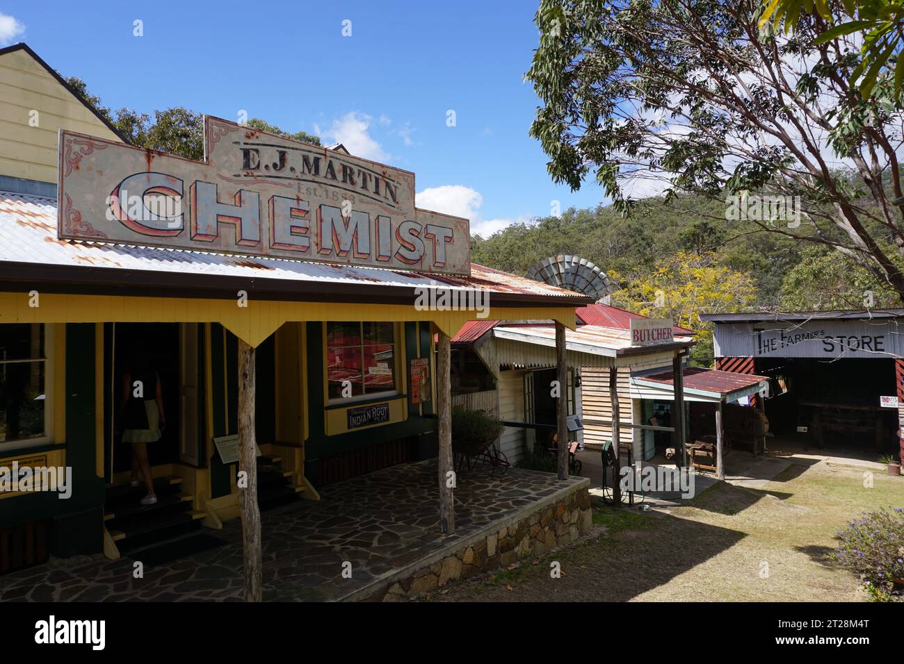 Vintage wooden stores of Chemist, Butcher and The Farmer’s Store in ...