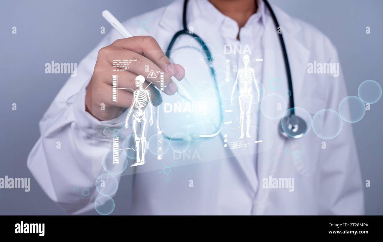 Doctor is using stylus pen touching screen for medical diagnostic ...