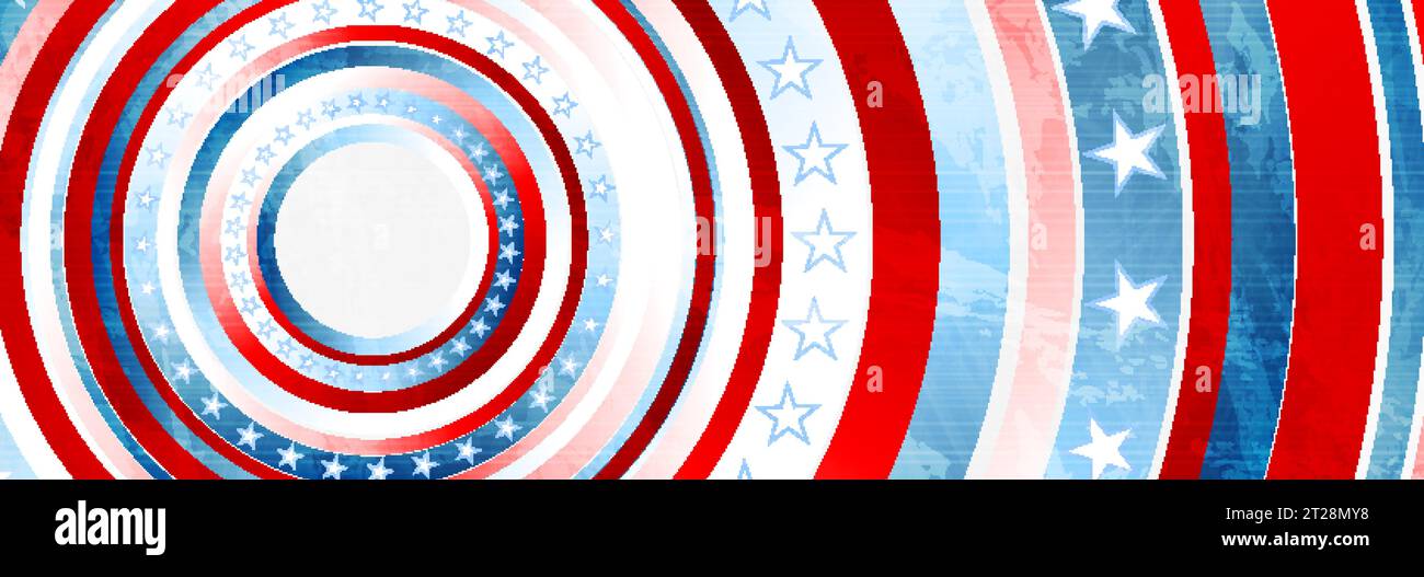 USA colors, stars and round stripes abstract grunge banner design ...