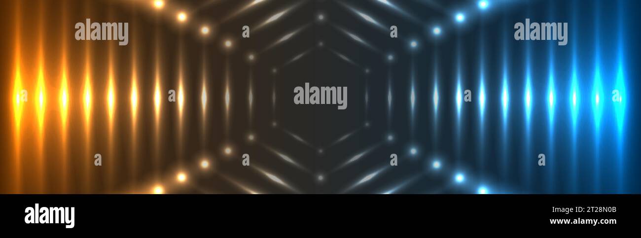 Blue orange glowing neon tech hexagons abstract background. Vector ...