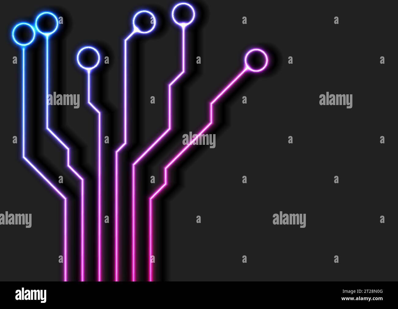 Glowing blue purple neon circuit board lines abstract banner design. Technology chip vector ...