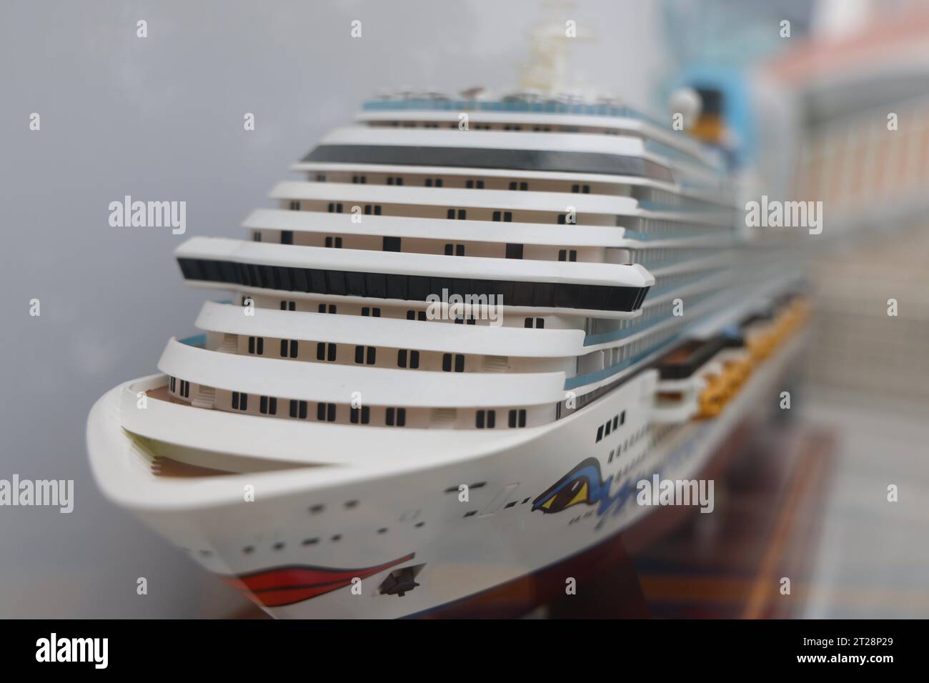 A model of the cruise ship Adora Magic City at North Bund Garden draws ...