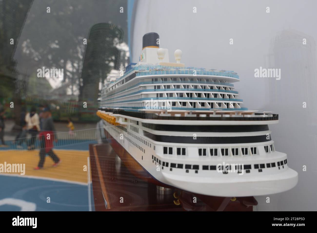 A model of the cruise ship Adora Magic City at North Bund Garden draws ...