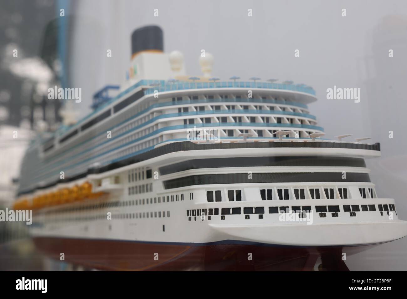 A model of the cruise ship Adora Magic City at North Bund Garden draws ...