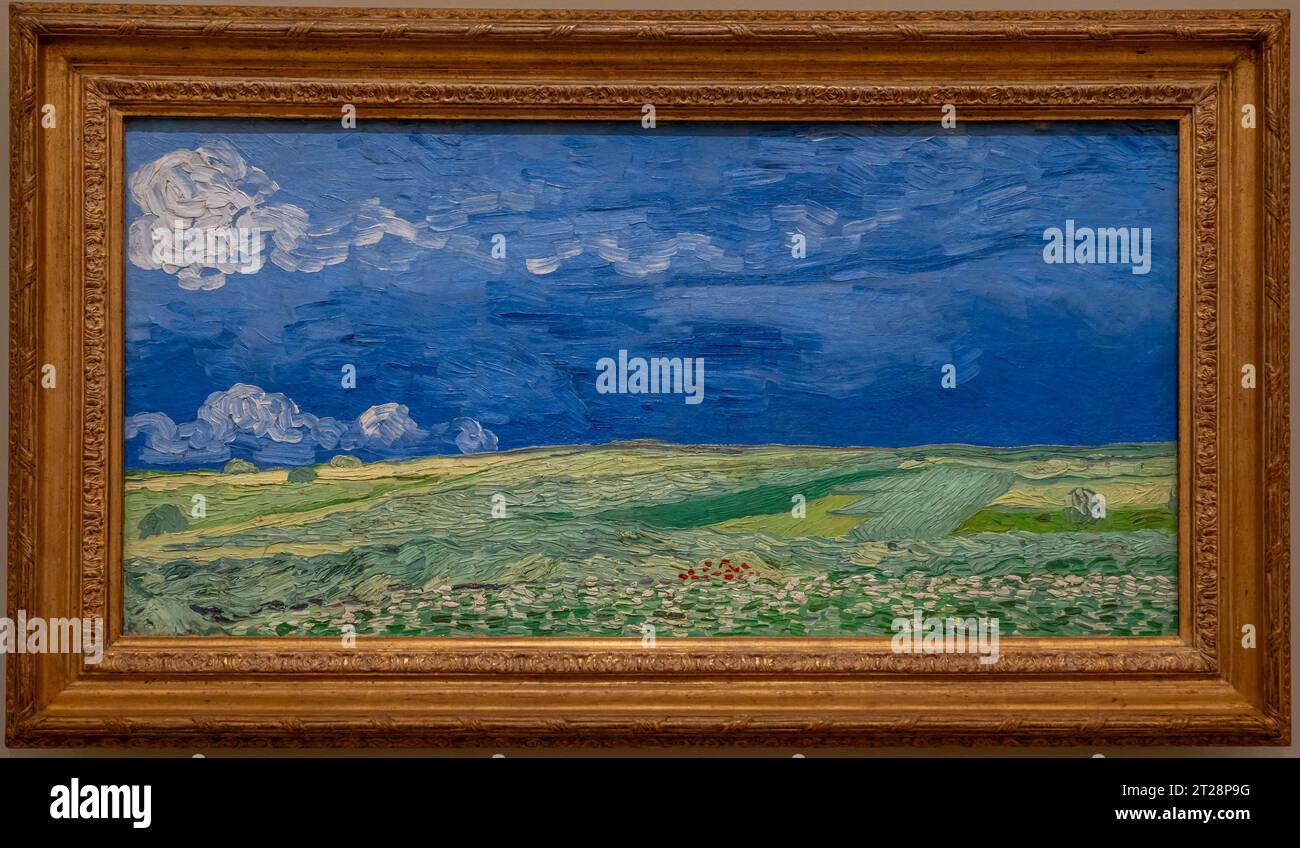Paris, France - 10 08 2023: Orsay Museum. Wheat field under storm clouds painted by Vincent Van ...