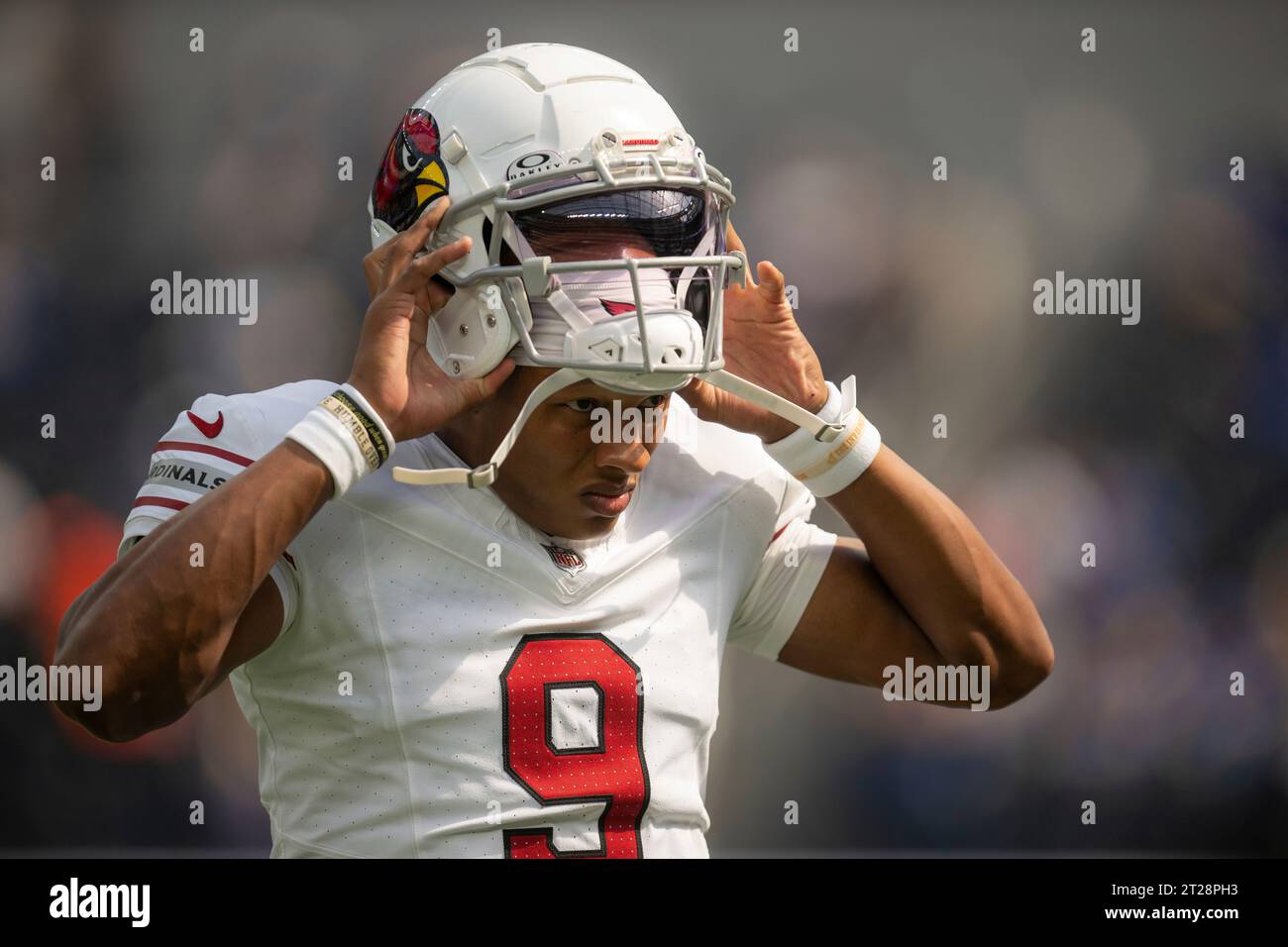Arizona Cardinals quarterback Joshua Dobbs (9) puts his helmet on ...