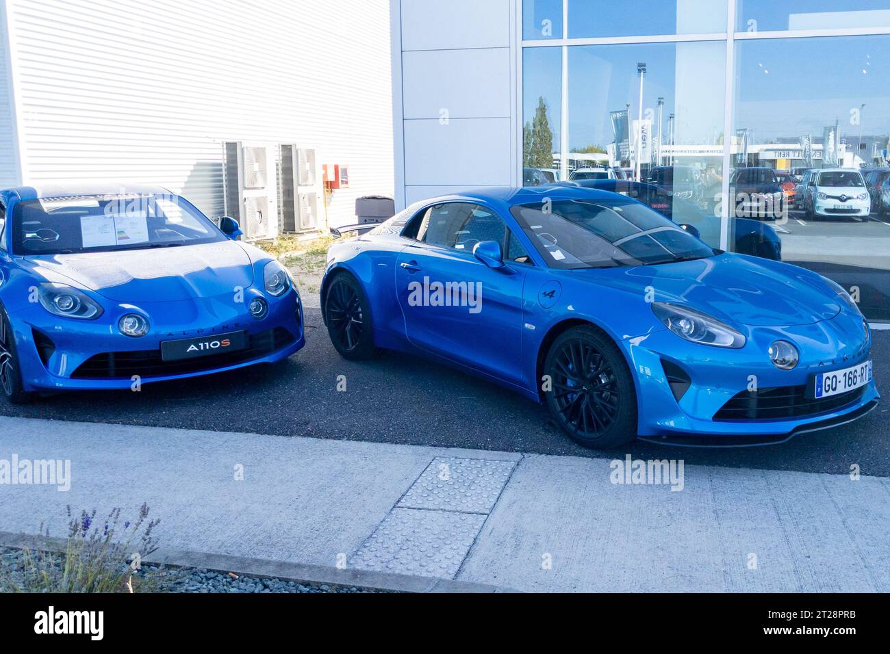 Bordeaux , France - 10 06 2023 : Alpine A110 sport car front of modern ...