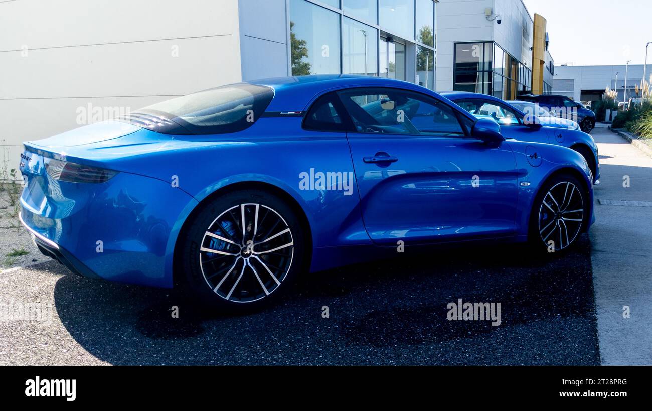 Bordeaux , France - 10 06 2023 : Alpine A110 logo on blue french sport ...