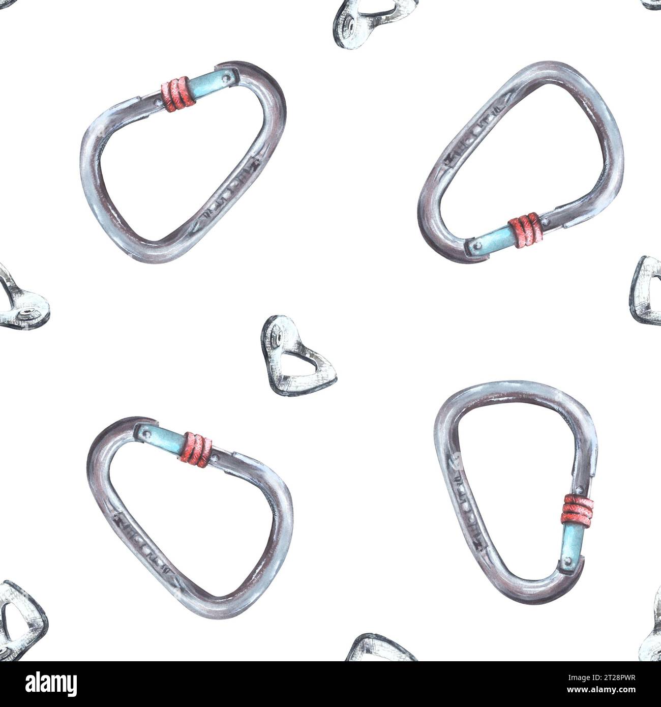Metal sport grey climbing carabiner seamless pattern. Isolated on a ...