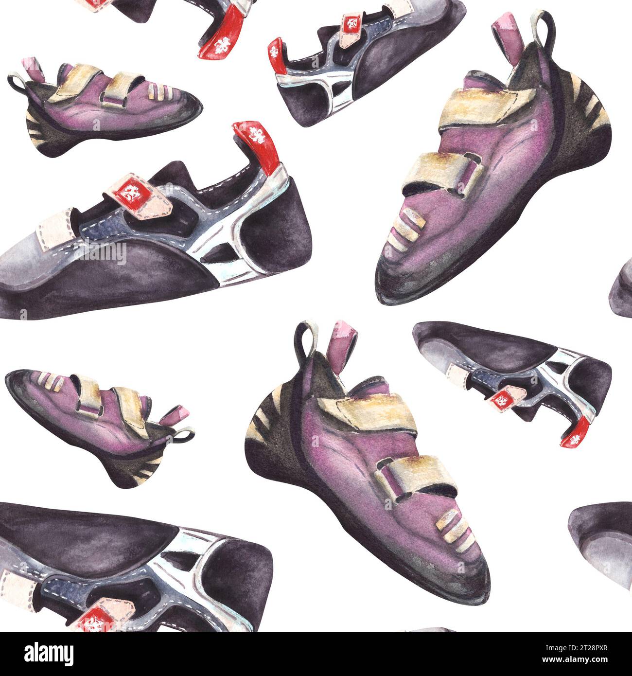 Climbing boulder shoes, different colours and sizes, seamless pattern ...
