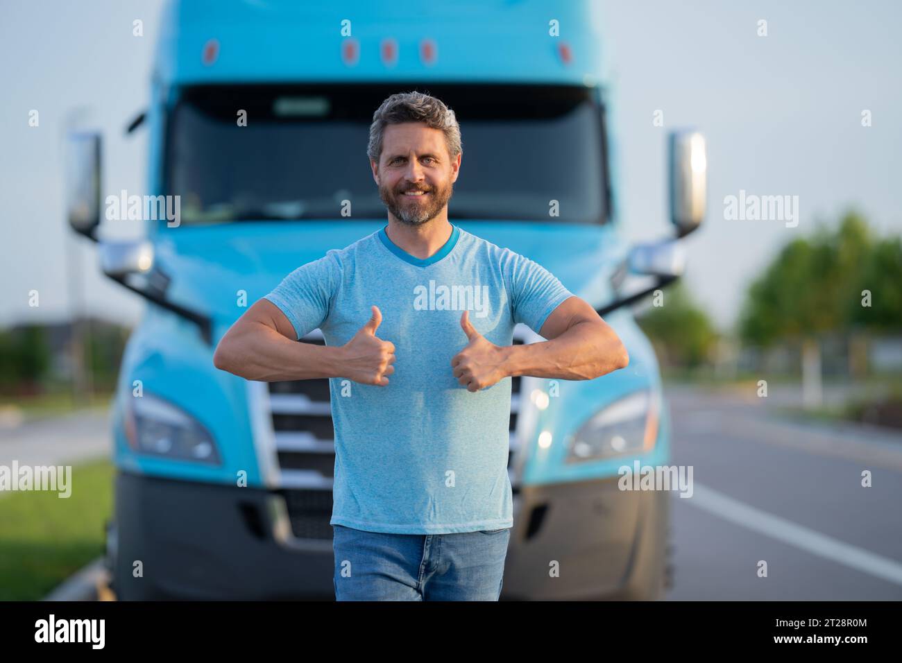 Hispanic Driver Near Lorry Truck Man Owner Truck Driver Handsome