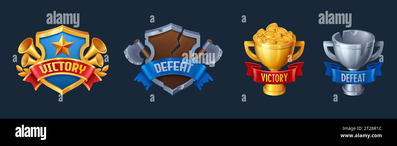 Victory and defeat game badges set isolated on background. Vector ...