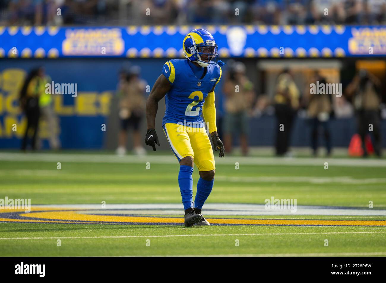 Los Angeles Rams safety Russ Yeast (2) takes his stance during an NFL ...