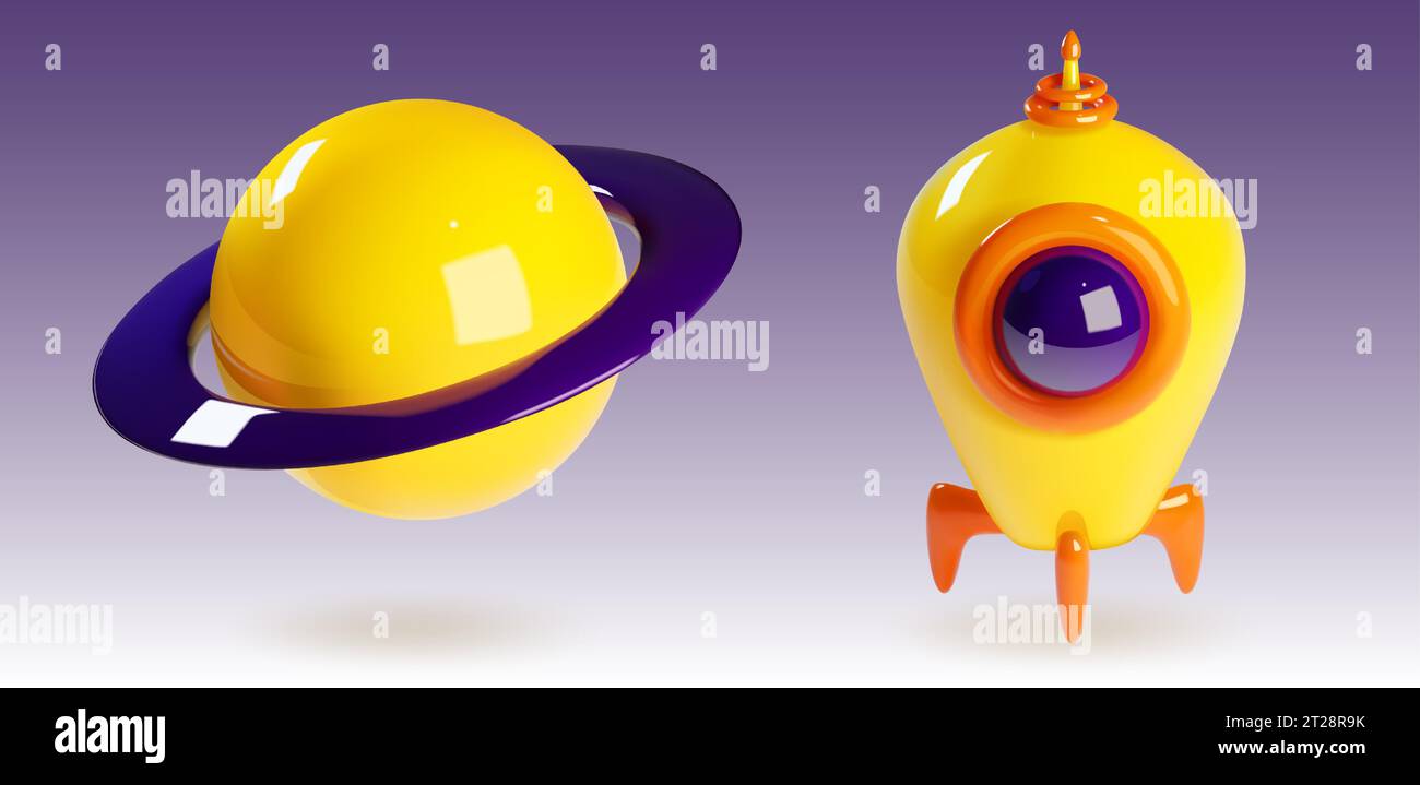 3D planet and rocket isolated on background. Vector realistic ...