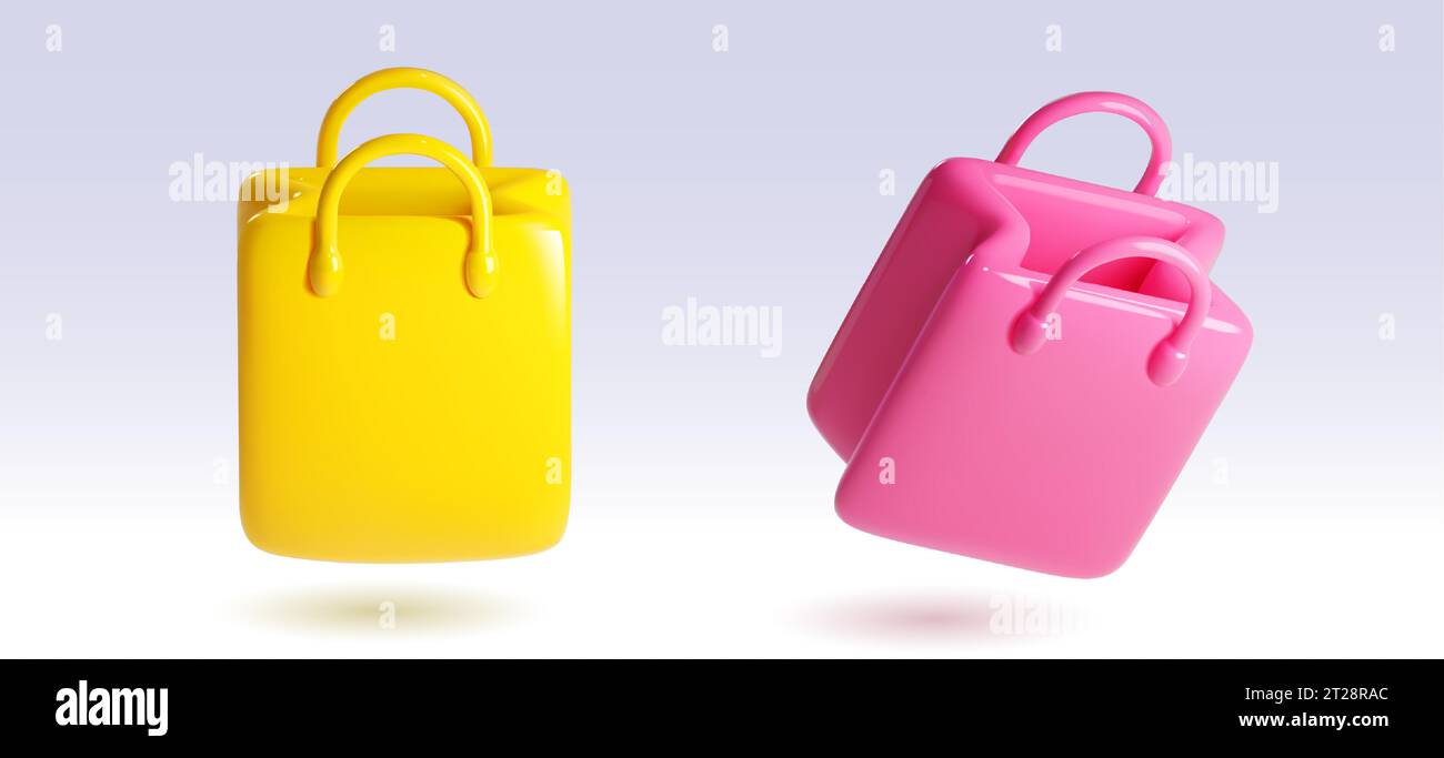 3d render shop paper bag for gift isolated vector. Realistic fashion ...