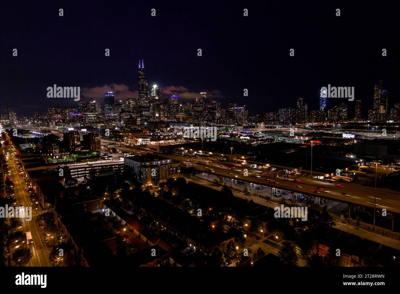 Chicago Skyline Aerial View at Night Stock Photo - Alamy