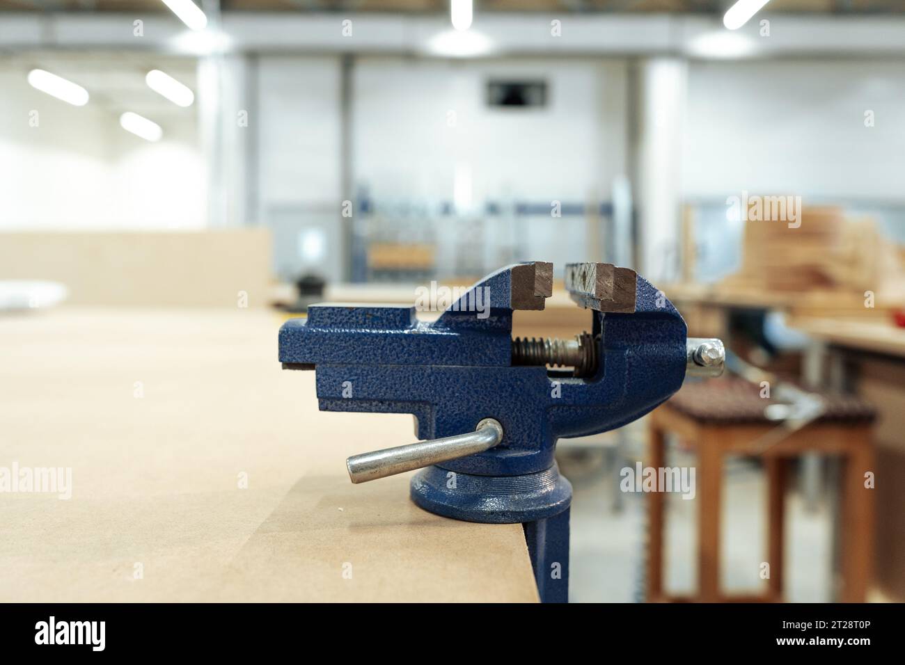 Bench vice installed on table equipment for carpentry work Stock Photo ...