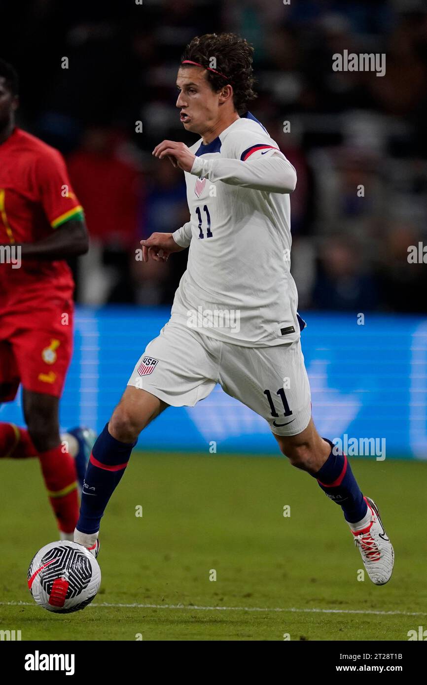 United States midfielder Brenden Aaronson (11) plays against Ghana ...