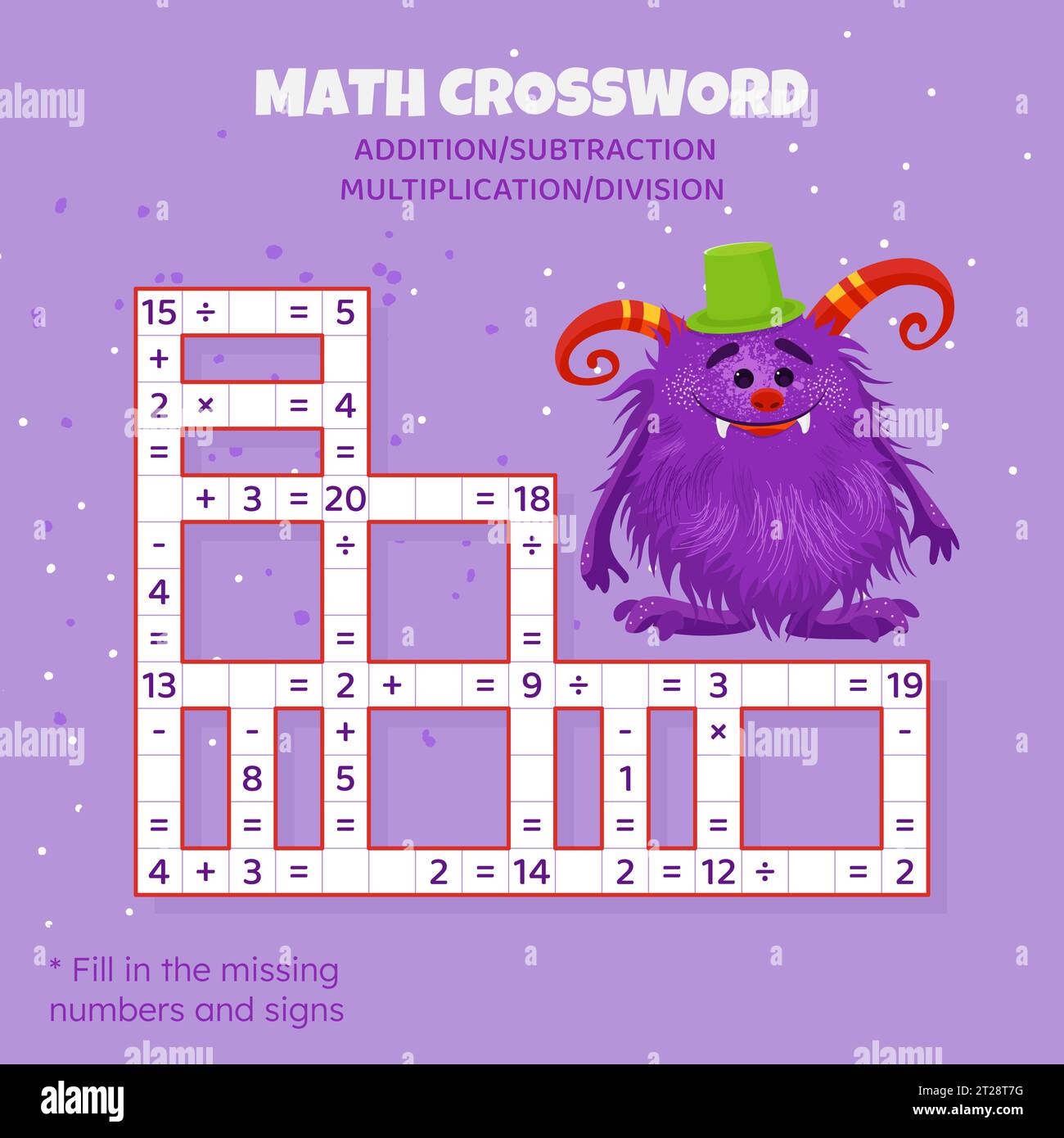 Math Crossword puzzle. Addition, subtraction, multiplication and ...