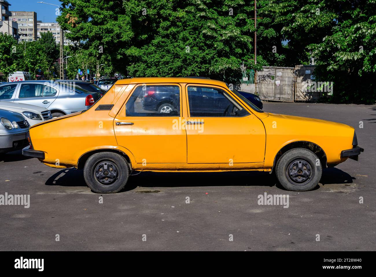 Bucharest, Romania - 5 June 2021: Old retro vivid yellow orange ...