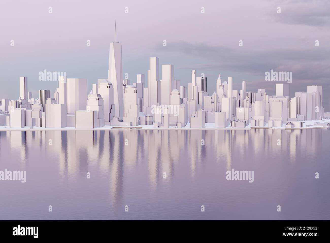 New York City lower Manhattan downtown skyline in the sunset. Low poly ...