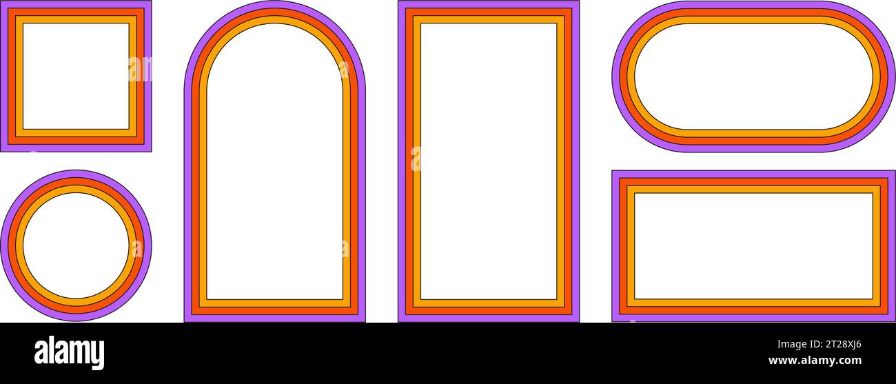 Groovy rainbow frames in 1970s hippie style. Psychedelic retro borders ...