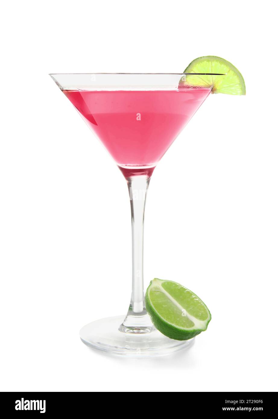 Glass of Cosmopolitan cocktail with lime on white background Stock ...