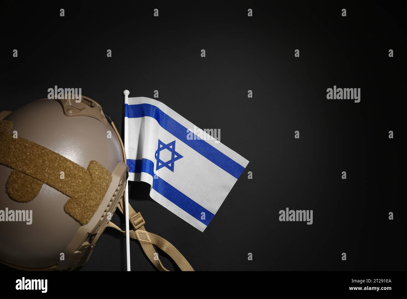 Flag of Israel with military helmet on dark background Stock Photo - Alamy