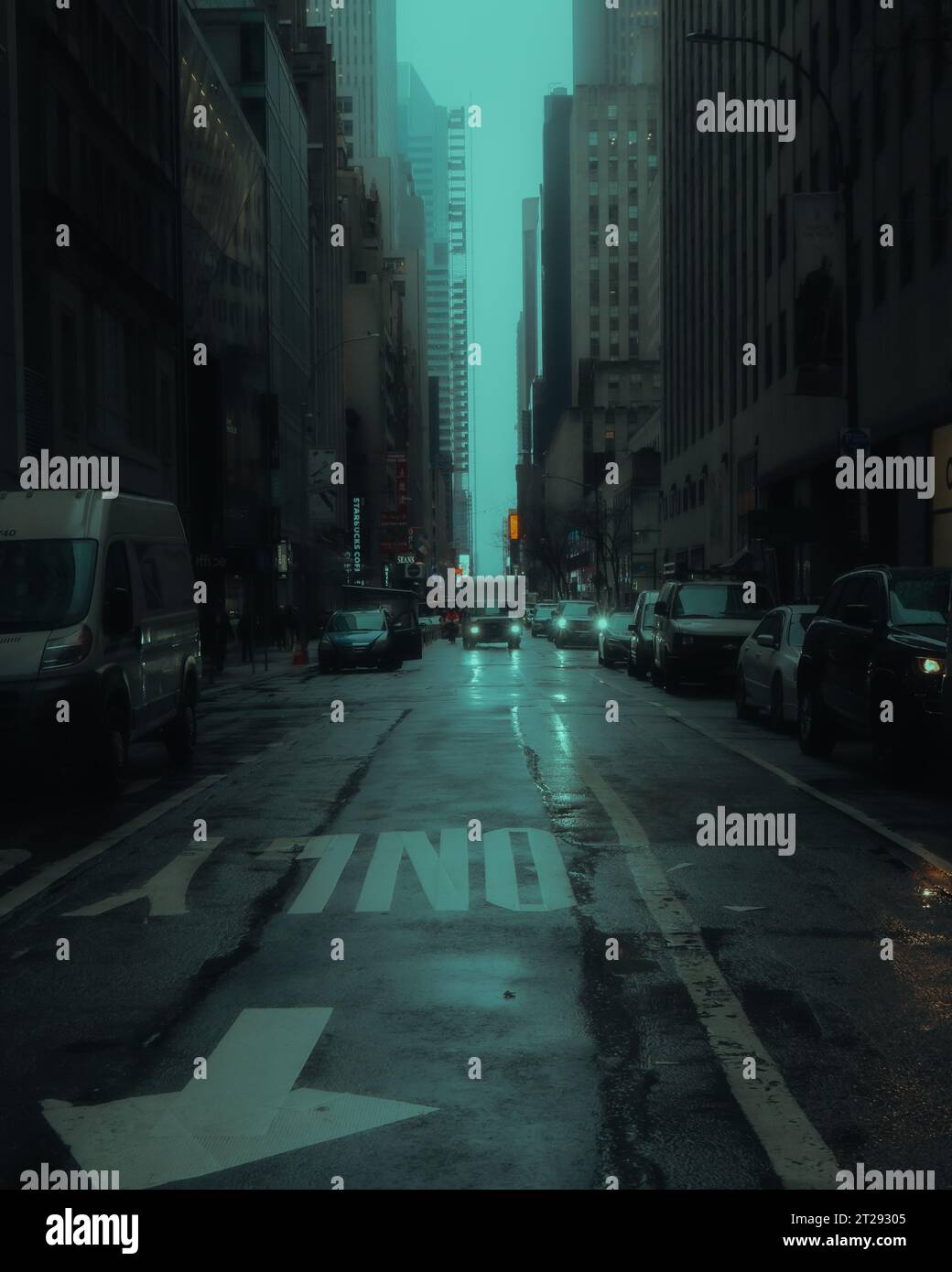 New york city skyscrapers skyline buildings rainy day Stock Photo - Alamy