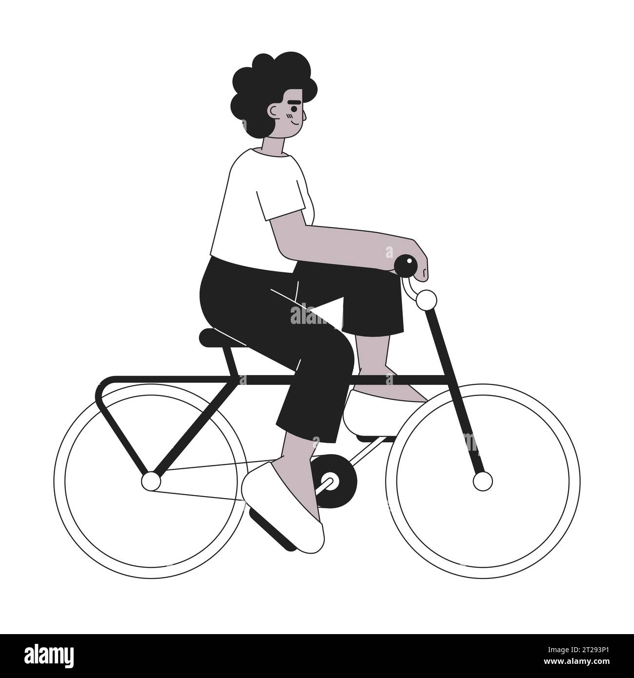 African american sport girl on bicycle monochromatic flat vector ...