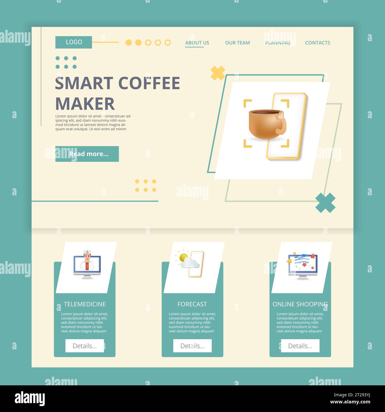 Smart coffee maker flat landing page website template. Telemedicine ...