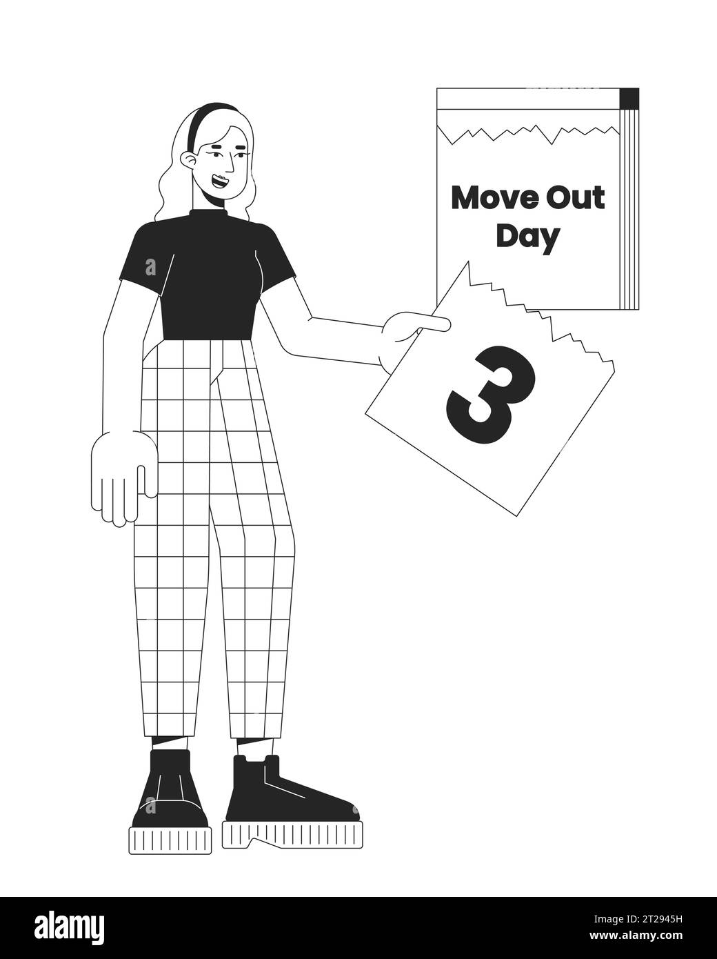 Moving out day calendar tear off black and white cartoon flat illustration Stock Vector Image ...