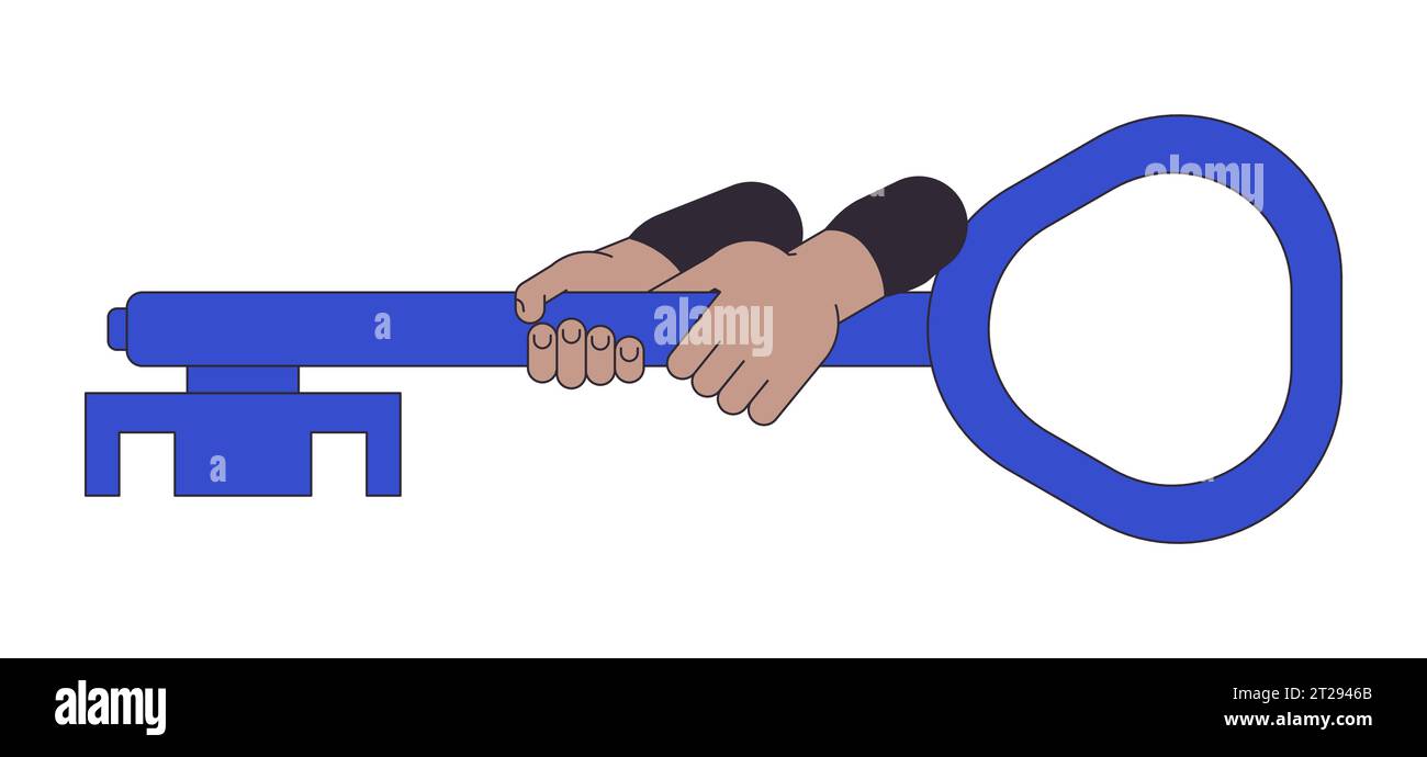 Hand holding key flat line concept vector spot illustration Stock ...