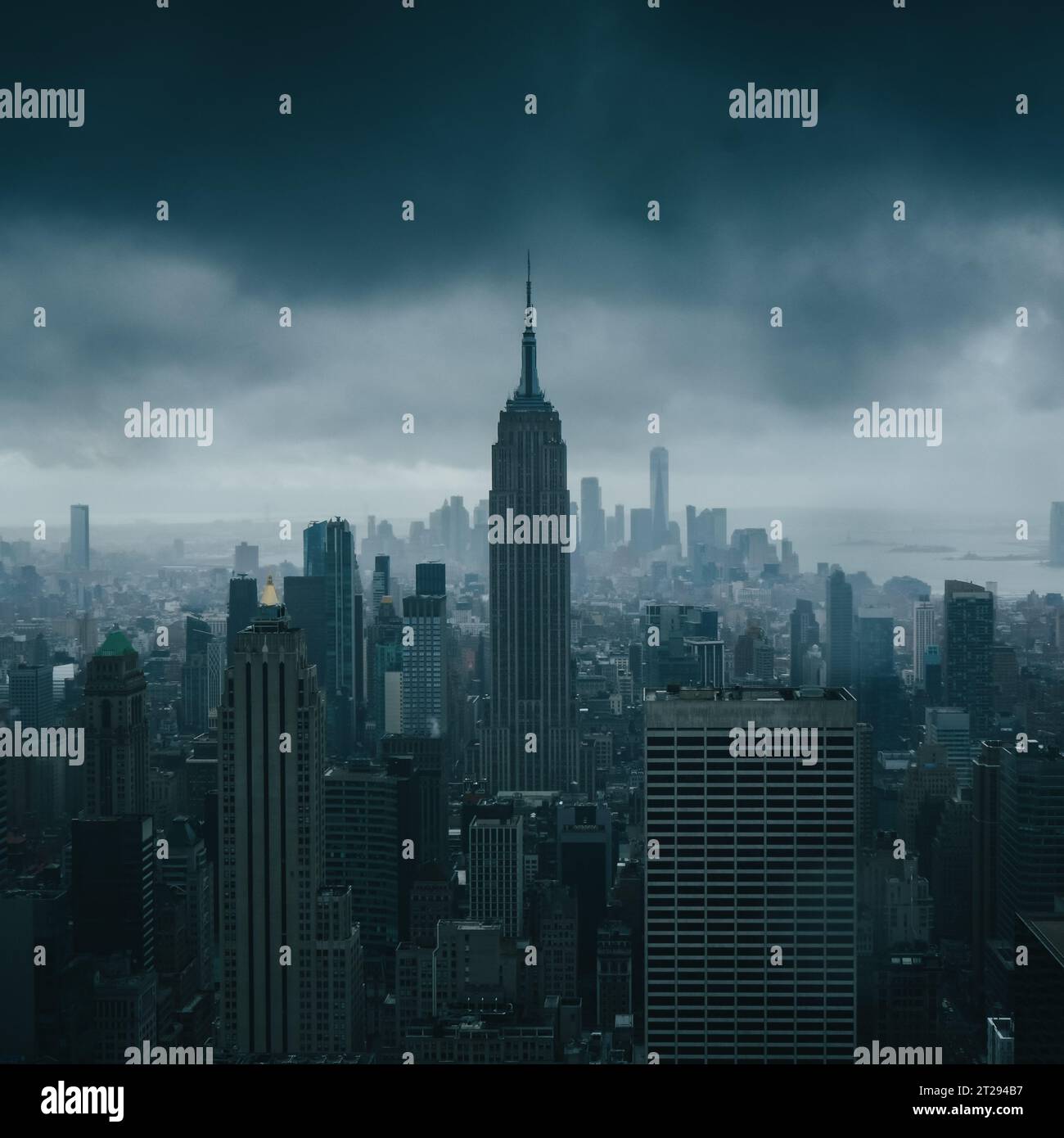 New york city skyscrapers skyline buildings rainy day Stock Photo - Alamy