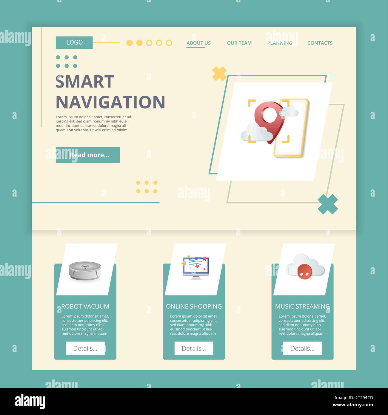 Smart navigation flat landing page website template. Robot vacuum ...