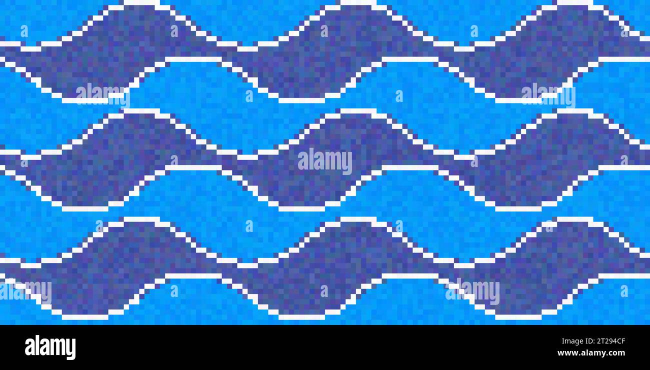 Pixel water waves pattern. Computer game flat 16bit background. Sea or ...