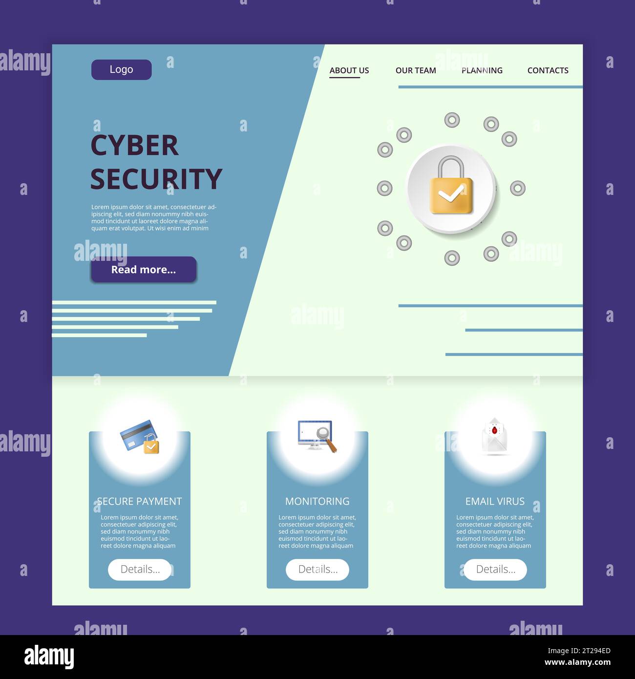Cyber security flat landing page website template. Secure payment ...