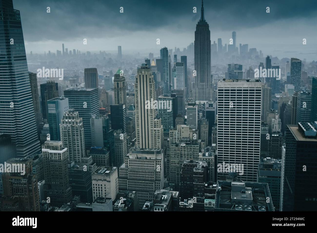 New york city skyscrapers skyline buildings rainy day Stock Photo - Alamy