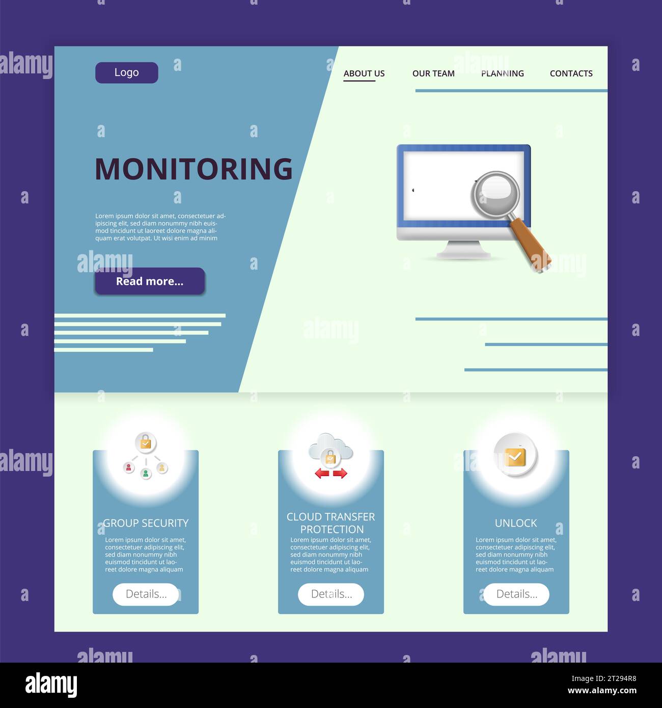 Monitoring flat landing page website template. Group security, cloud ...