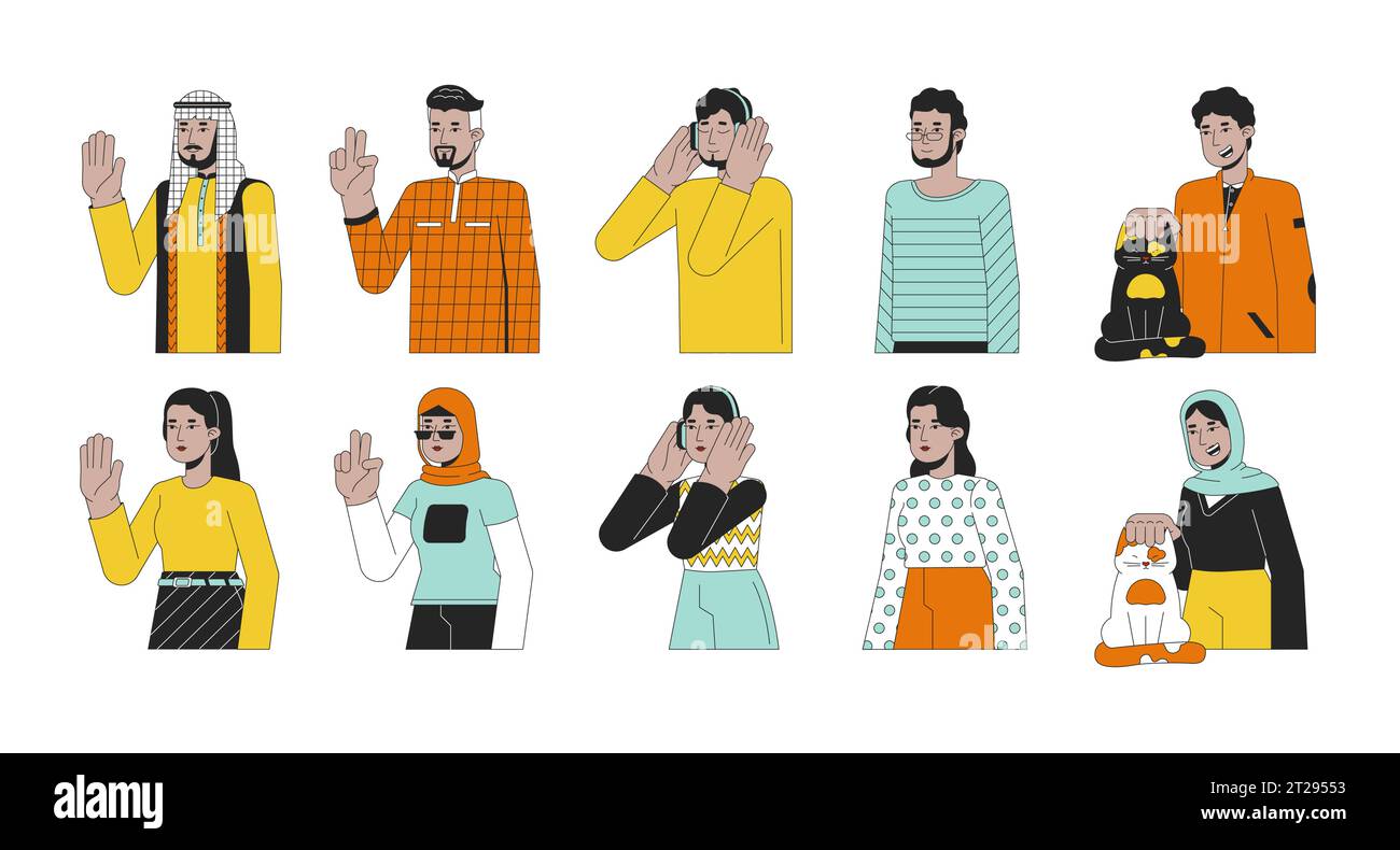 Arabian middle eastern 2D linear cartoon characters set Stock Vector ...