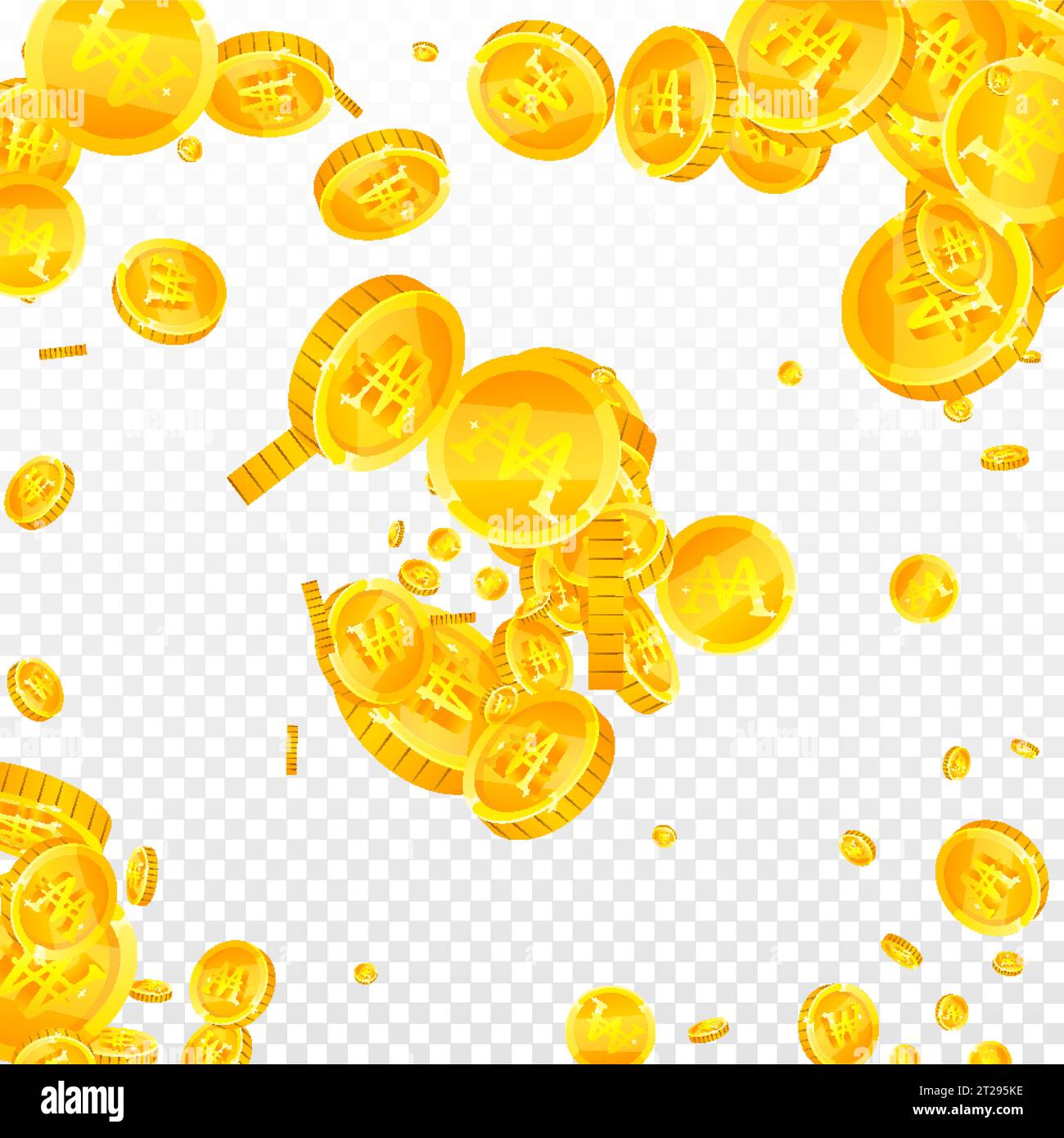 Korean won coins falling. Scattered gold WON coins. Korea money. Great ...