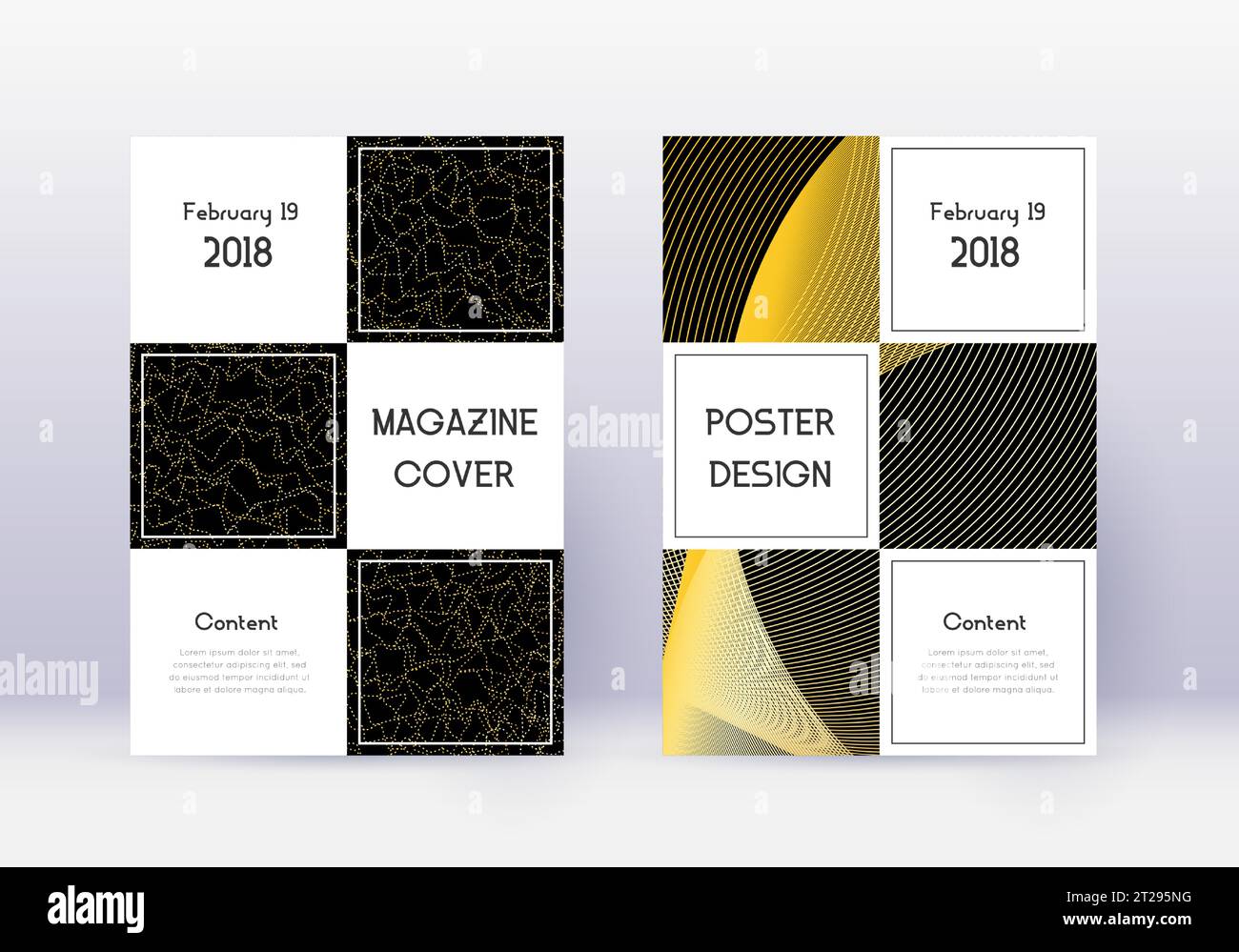 Business cover design template set. Gold abstract lines on black ...