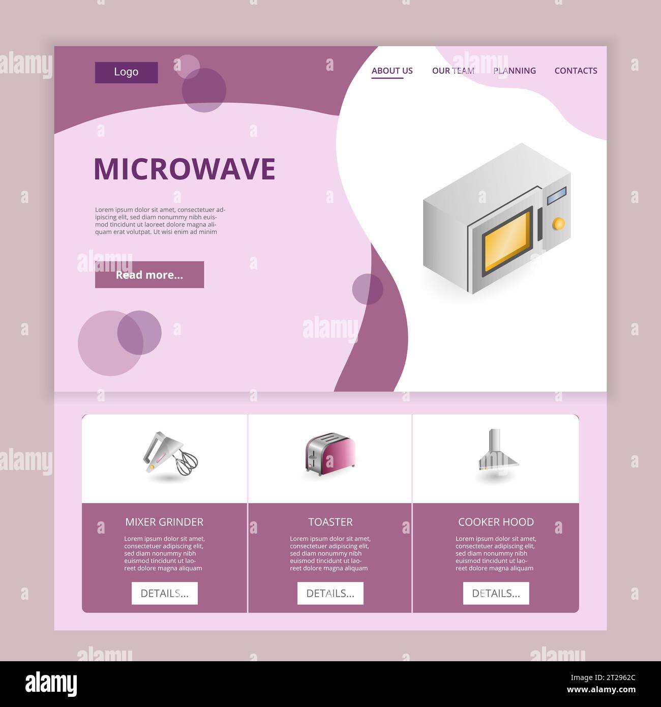 Microwave flat landing page website template. Mixer grinder, toaster ...