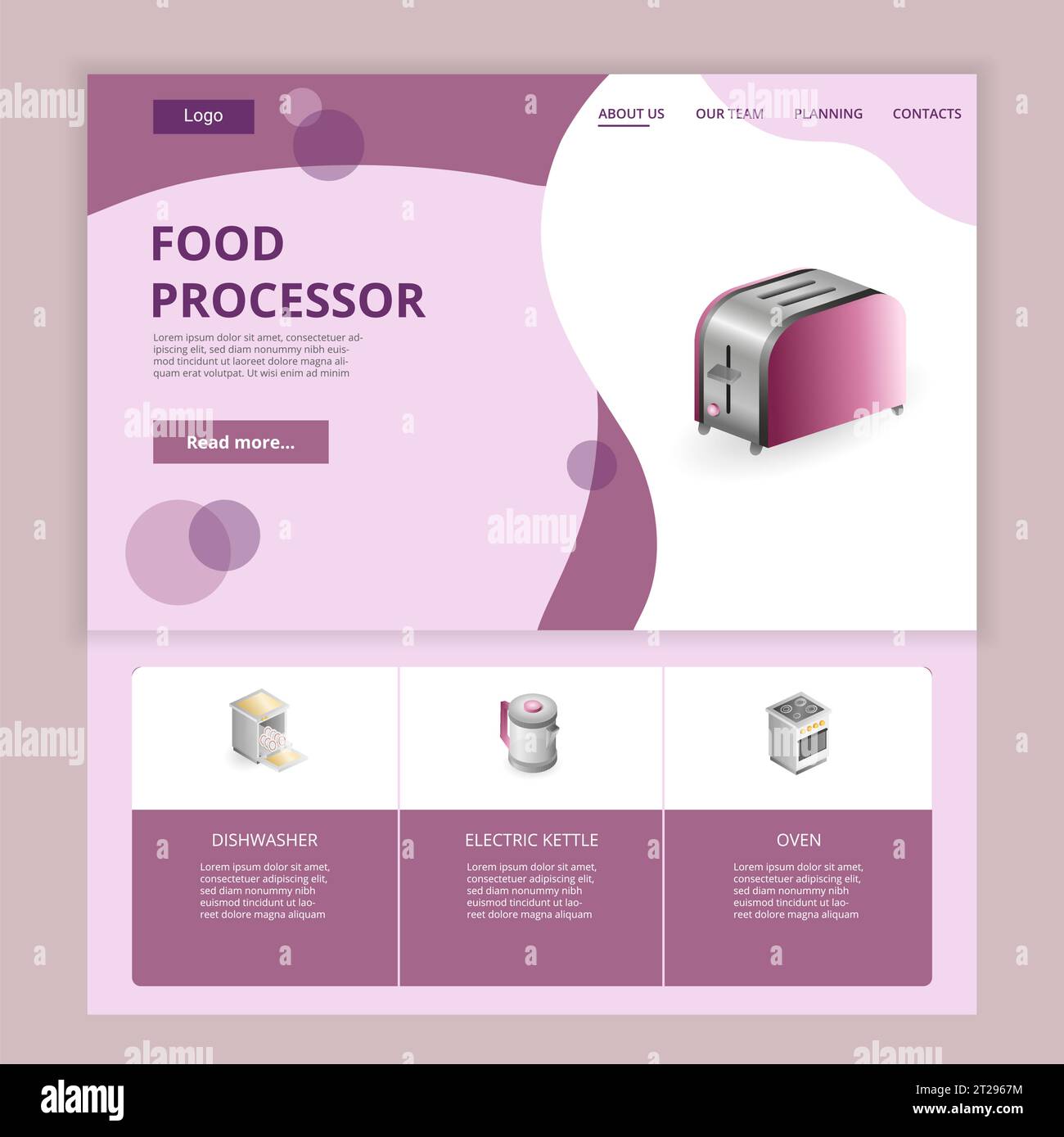 Toaster flat landing page website template. Dishwasher, electric kettle ...