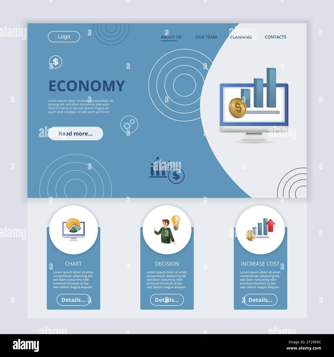 Economy flat landing page website template. Chart, decision, increase ...
